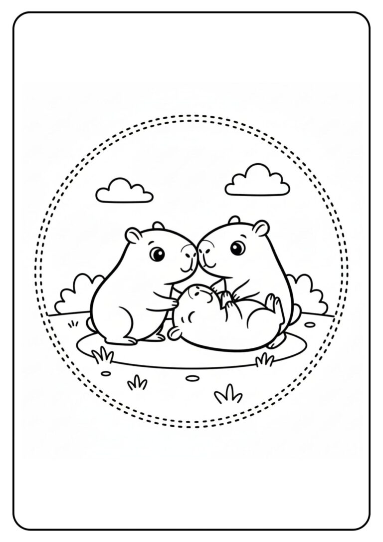 Cute Capybara Coloring Pages (PDF to Print) - GenColoring