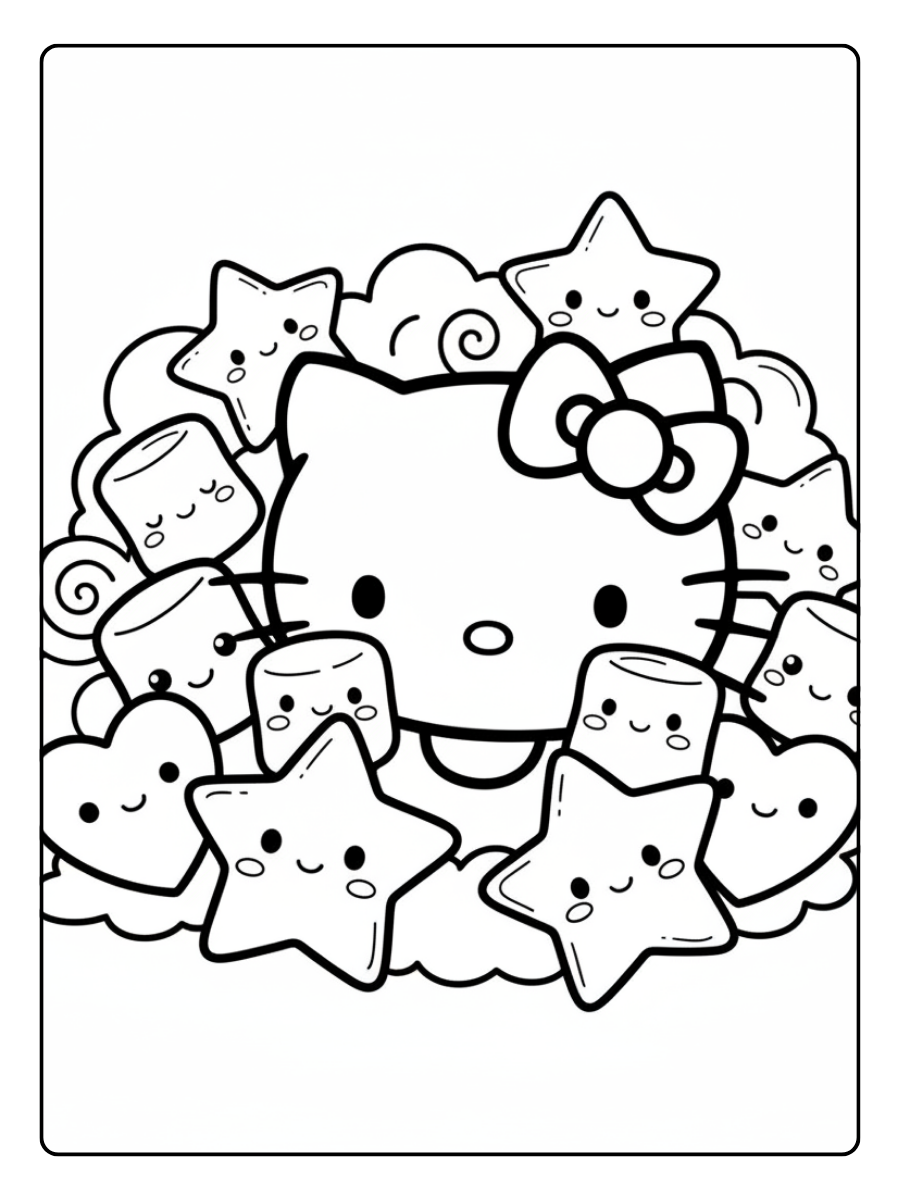 Hello Kitty Marshmallow Coloring Pages (PDF to Print) - GenColoring