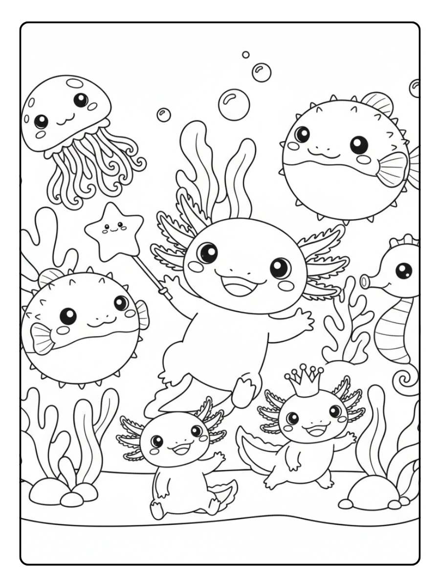 Free Cute Axolotl Coloring Pages (PDF to Print) - GenColoring