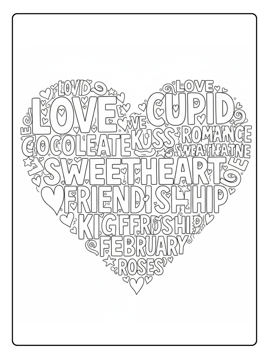 Free Valentine Word Coloring Pages (PDF to Print) - GenColoring